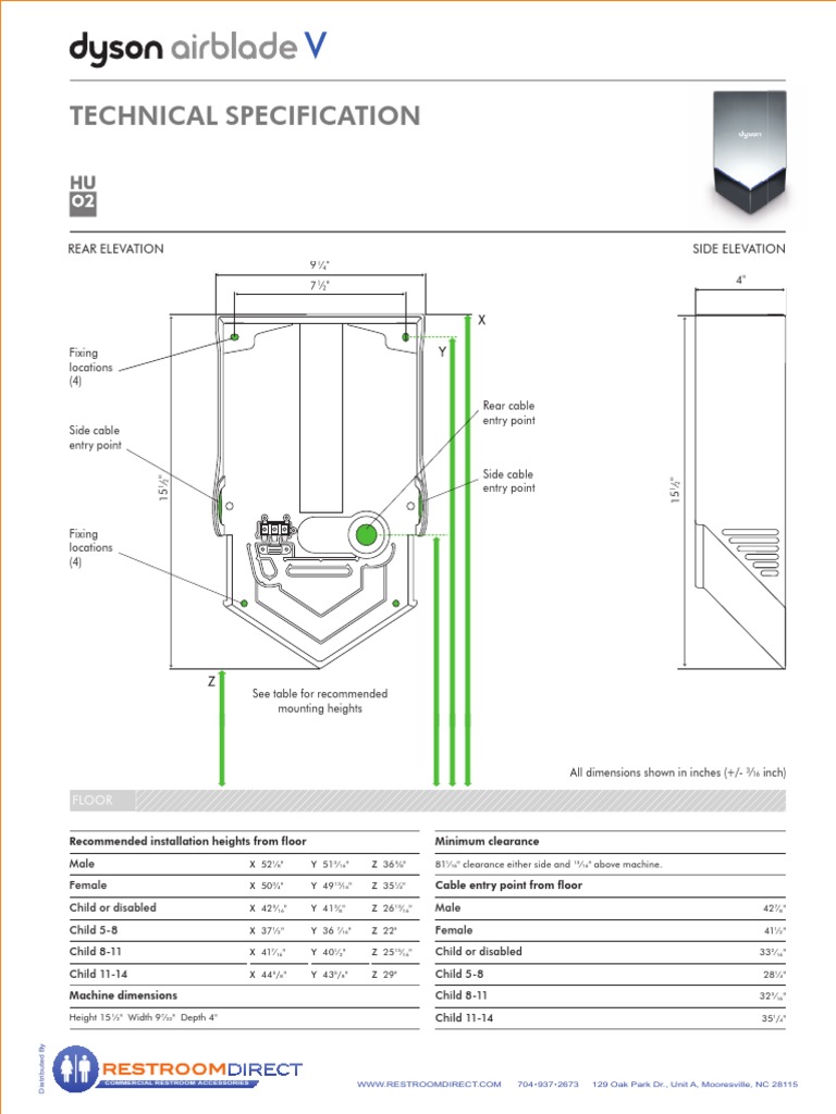 Dyson Airblade V Installation Specs | PDF | Manufactured Goods ...