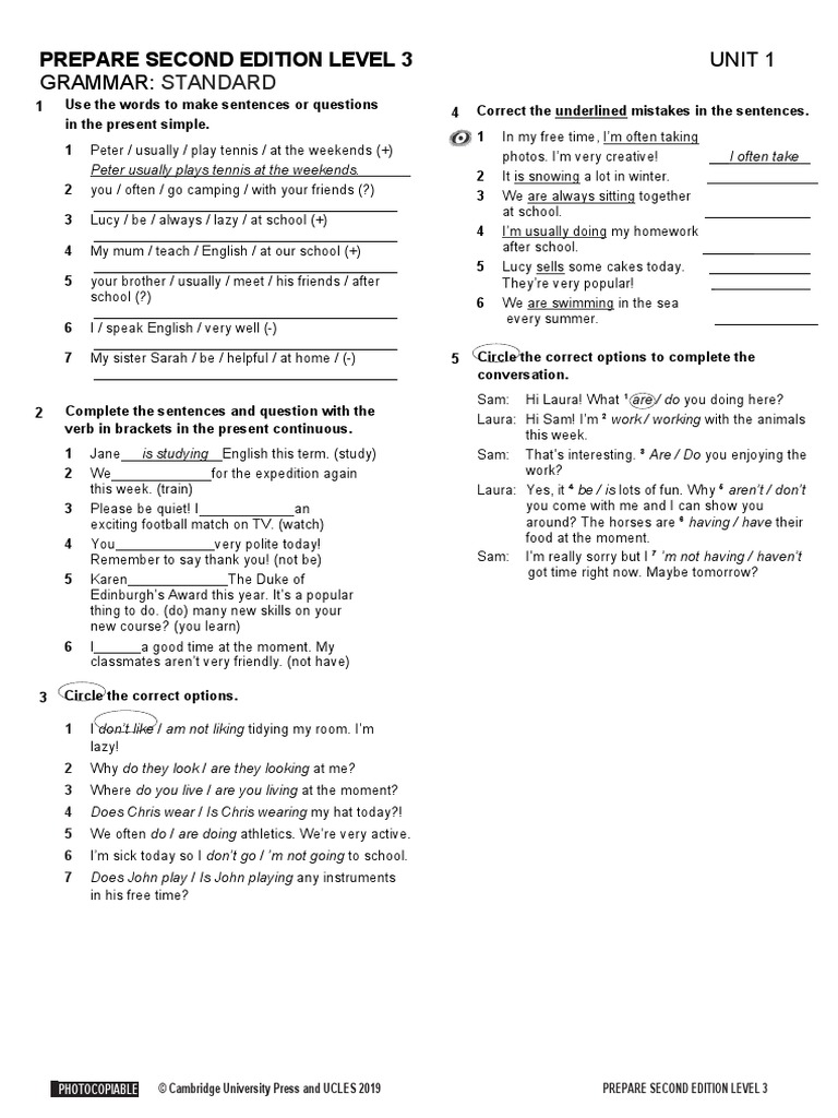 PREPARE 3 Grammar Standard Unit 01 | PDF