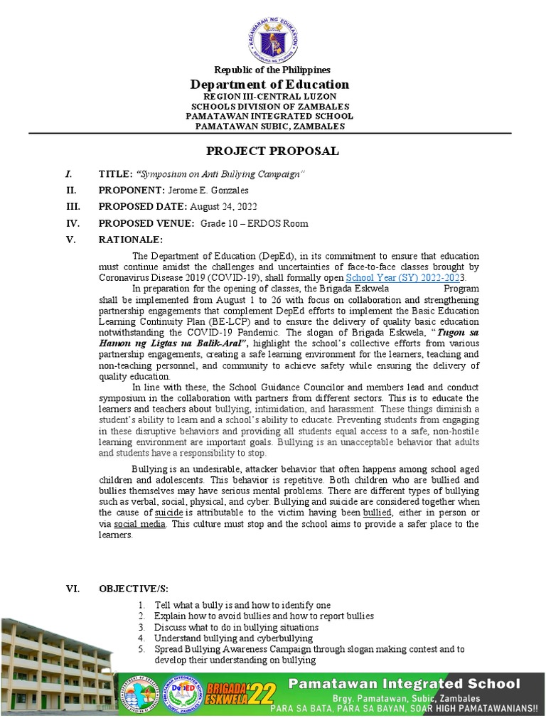 Anti-Bullying Symposium Proposal | PDF | Bullying | Cyberbullying