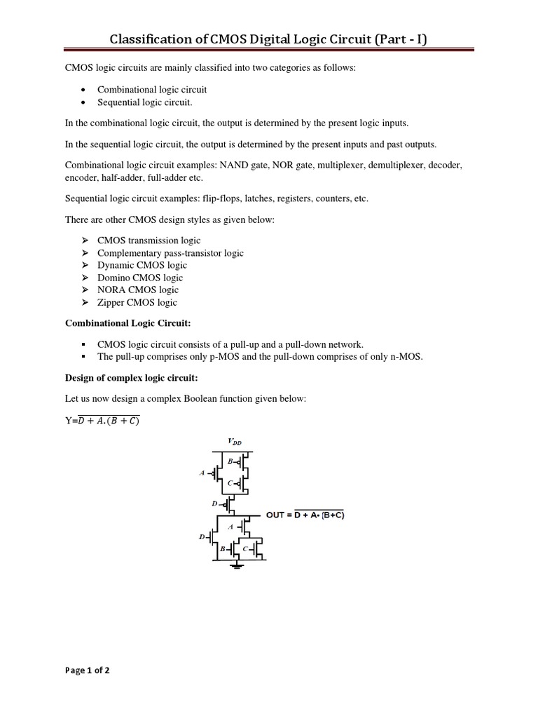 Classification of CMOS Digital Logic Circuit (Part - I) | Download Free PDF | Logic Gate | Cmos