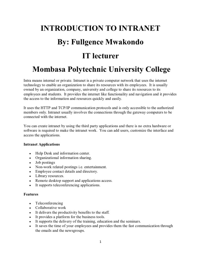 Introduction To Intranet | PDF | Client–Server Model | Computer Network