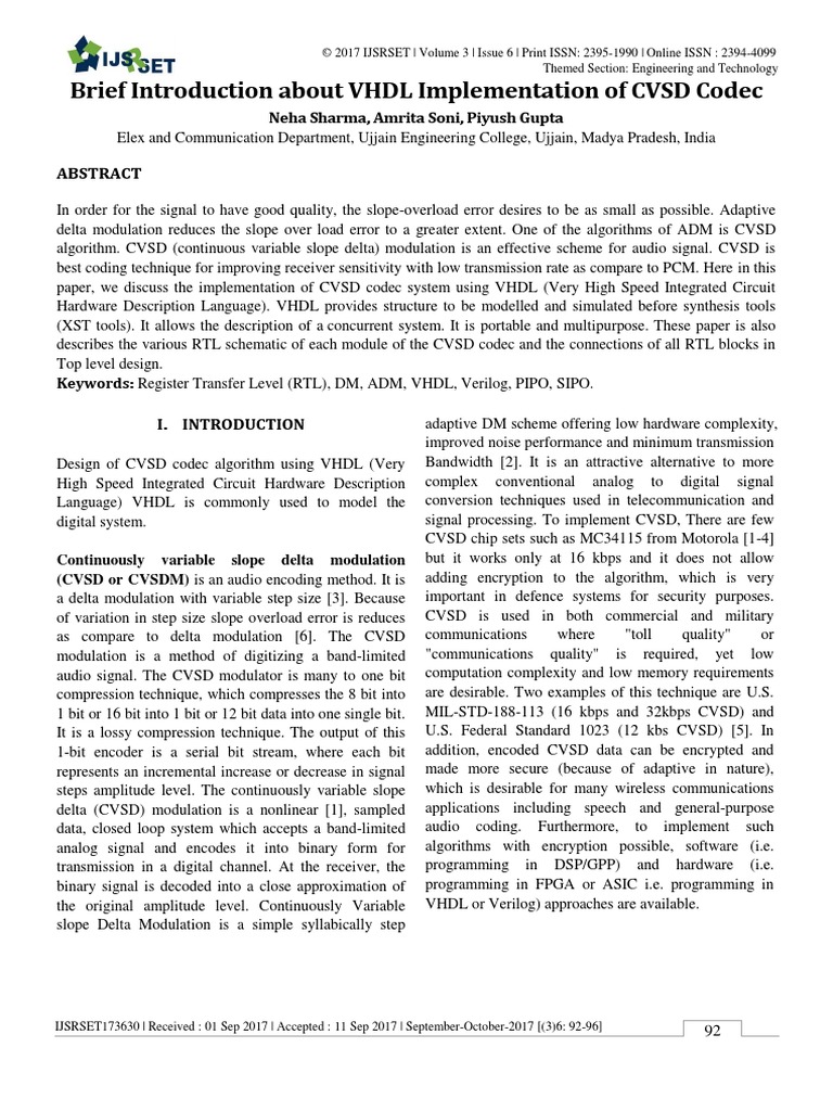 Brief Introduction of CVSD Codec Implementation | PDF | Data Compression | Vhdl