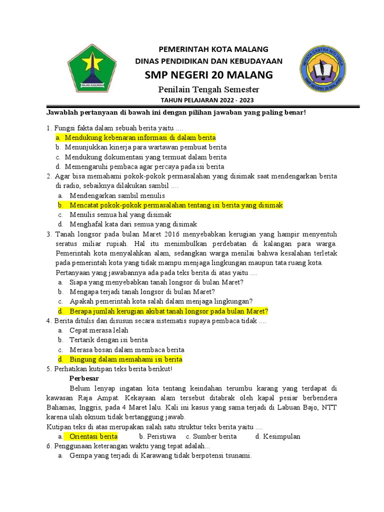 PTS B.indo Ganjil Kelas 8 | PDF