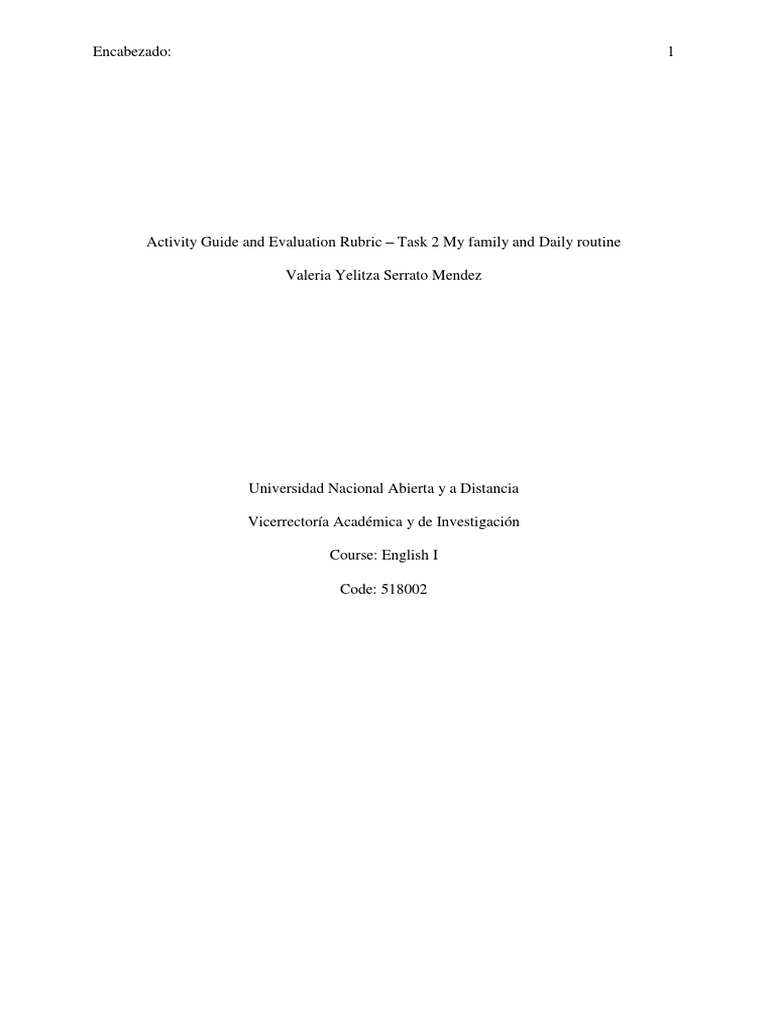 Task 2 My Family and Daily Routine | PDF