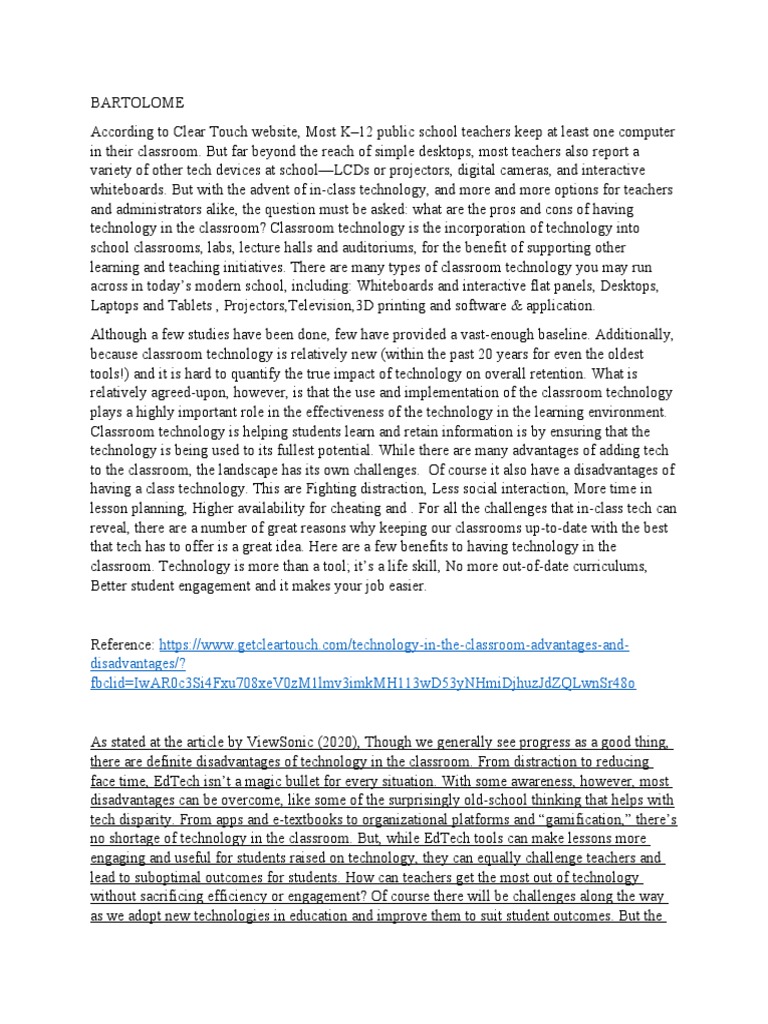 A Survey On Advantages and Disadvantages of Classroom Instructions With ...