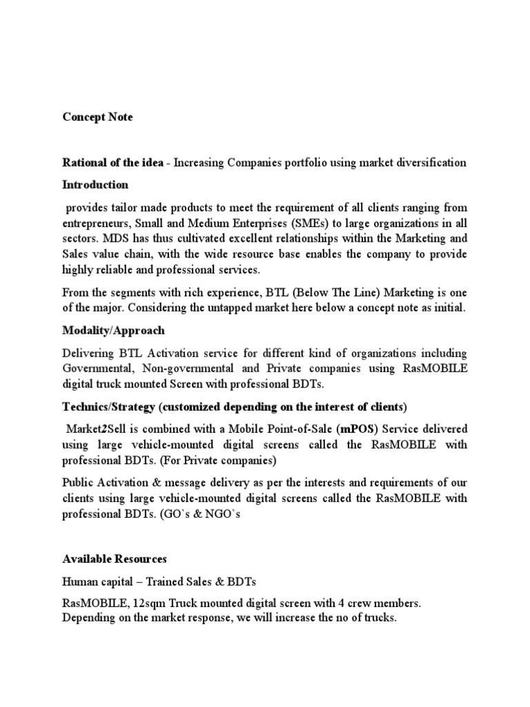 Concept Note Rational of The Idea - Increasing Companies Portfolio ...