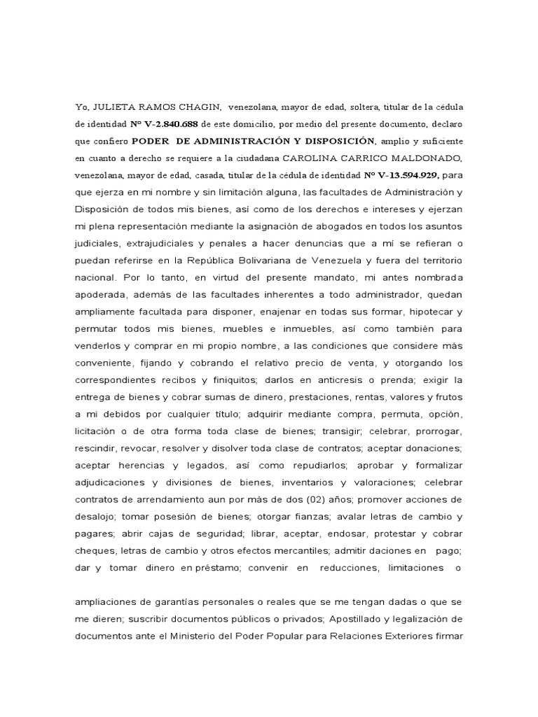 Poder General de Administracion y Disposicion Oscar Gerardo | PDF