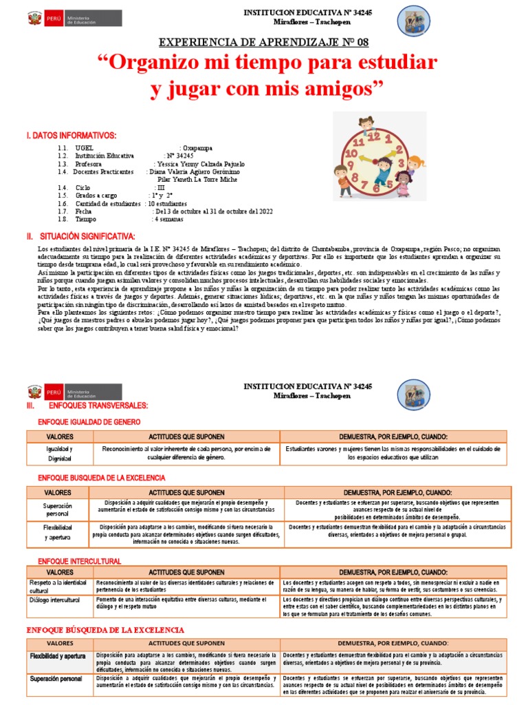 EXPERIENCIA - DE - APRENDIZAJE - N°08 - IE 34245 Contextualizado | PDF | Comunicación no verbal ...