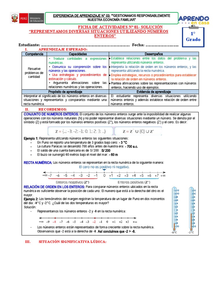 Solucion Ficha 1 - 1ero - Exp 3 | PDF | Entero | Número natural