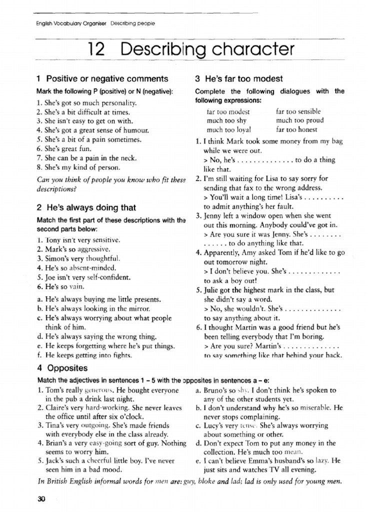 English Vocabulary Organiser - Negative and Positive Adjectives | PDF