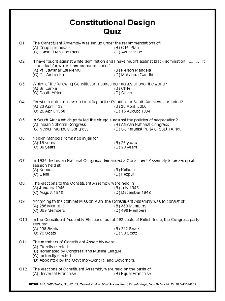 Constitution Design Quiz | PDF | Jawaharlal Nehru | Government Of India