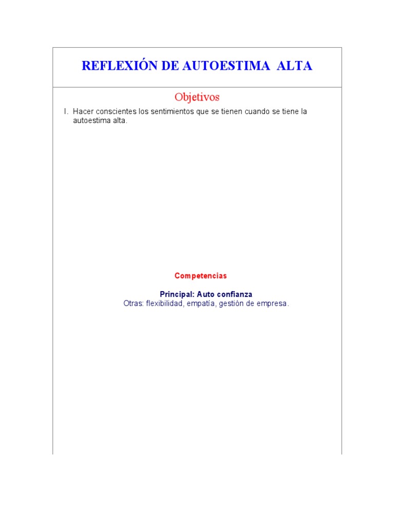Reflexión de Autoestima Alta | PDF | Autoestima | Sicología