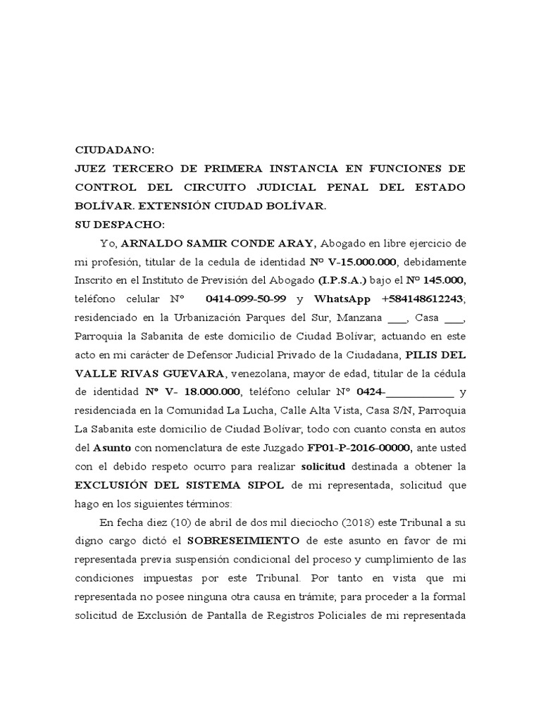 Solicitud Exclusion SIPOL | PDF | Gobierno | Justicia