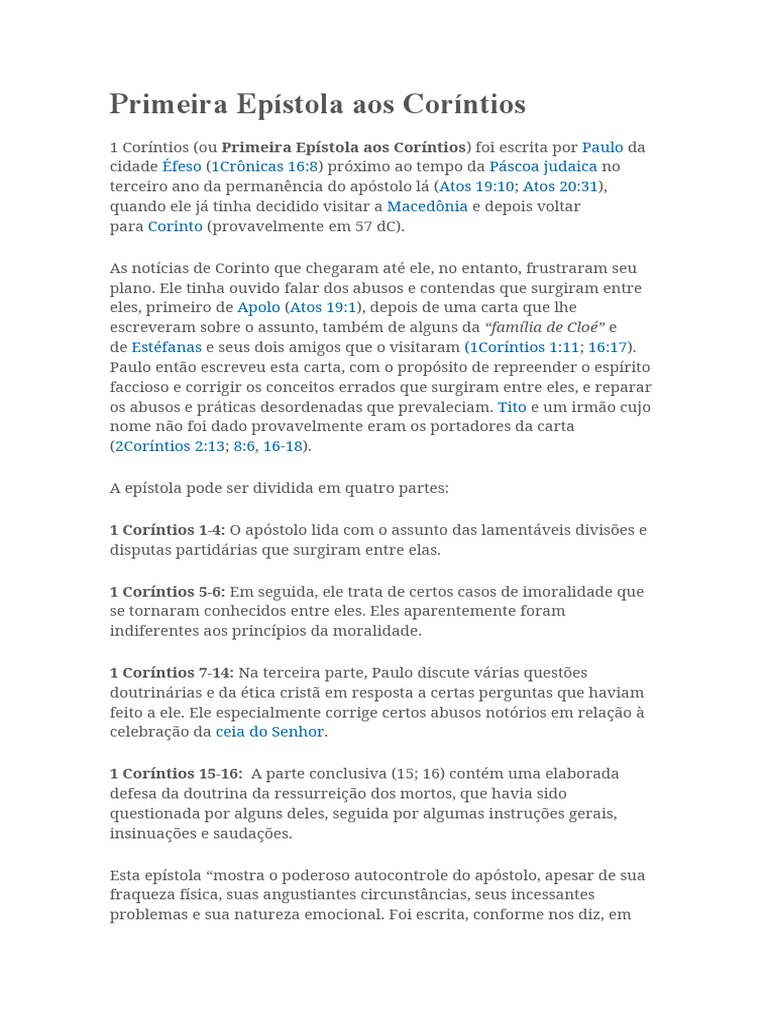 Primeira Epístola Aos Coríntios | PDF | Primeira Epístola aos Coríntios | Apóstolo Paulo