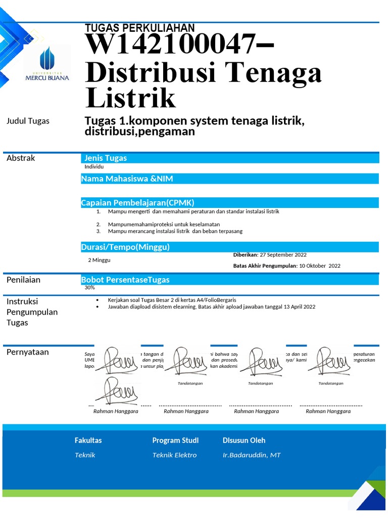 TB1 - Distribusi Tenaga Listrik - Rahman Hanggara | PDF