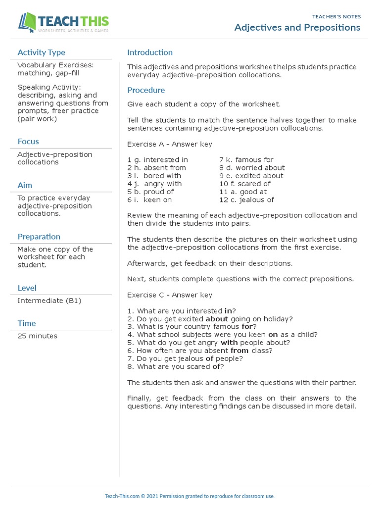 Adjectives and Prepositions | PDF