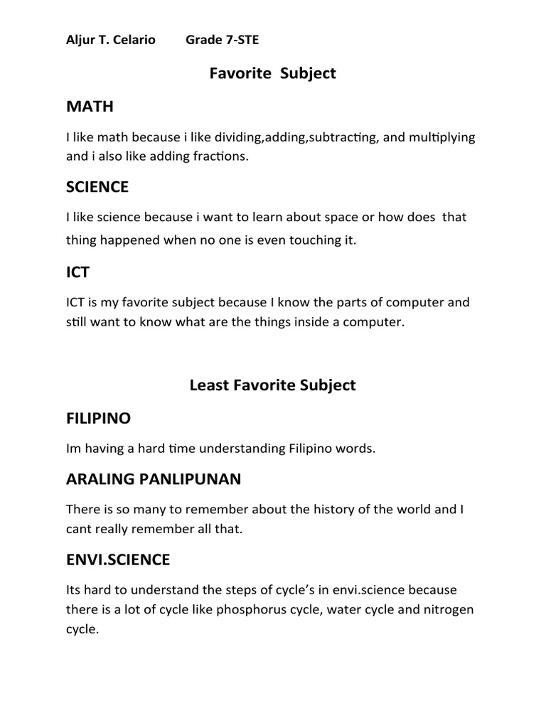 Favorite Subject | PDF
