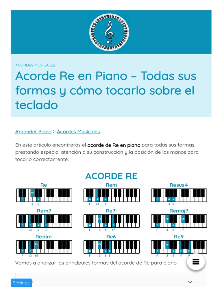 ACORDE RE en PIANO | PDF | Acorde (Música) | Mano