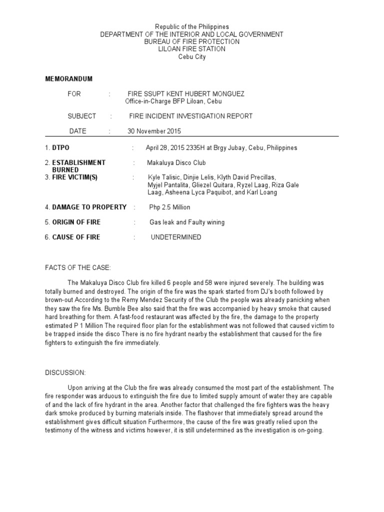 Fire Investigation Report | PDF | Fires | Hazards