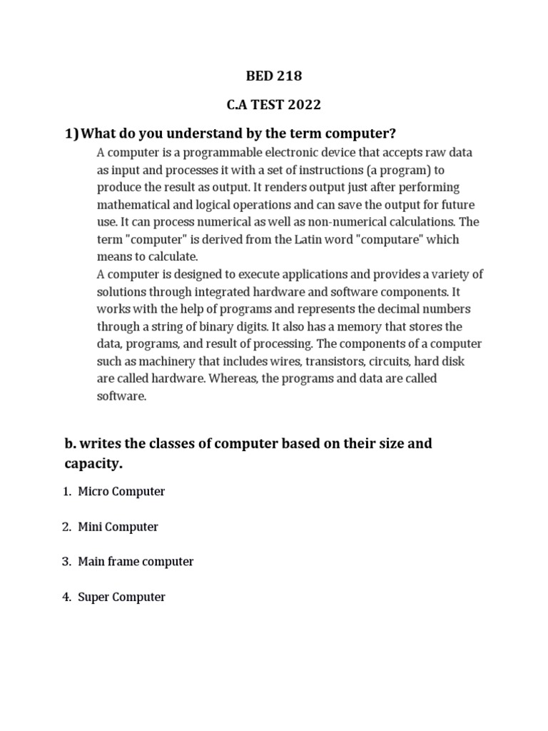 BED 218 C.A YEST 2022 | PDF | Input/Output | Personal Computers