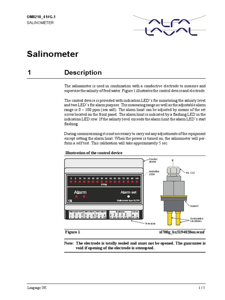 Salinometer - Requirements - Alfa Laval | PDF | Electrical Connector | Electrical Wiring