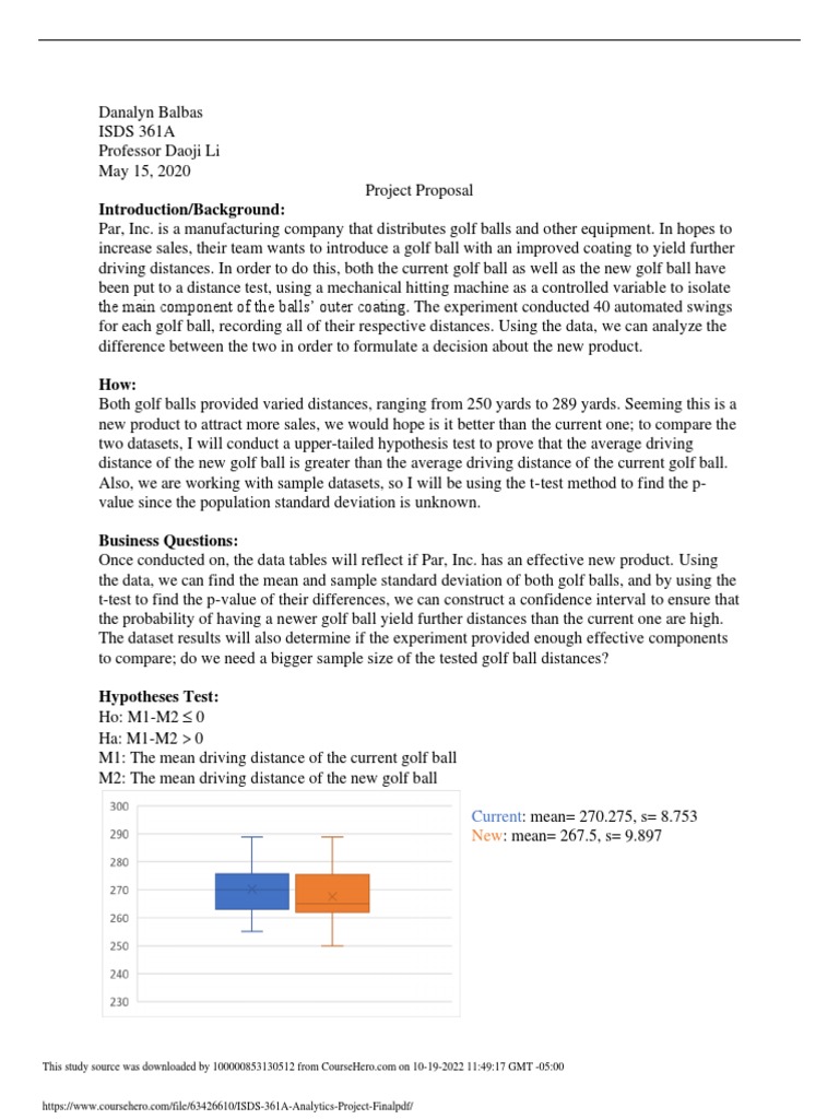 ISDS 361A Analytics Project Final PDF | PDF | P Value | Standard Deviation