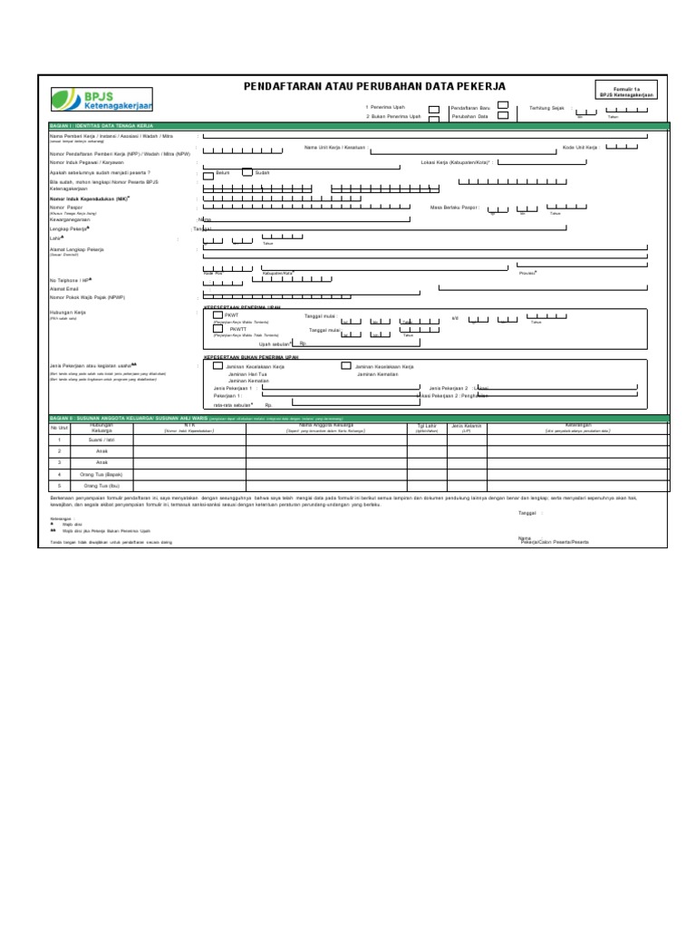 Formulir 1a BPJS Ketenagakerjaan | PDF