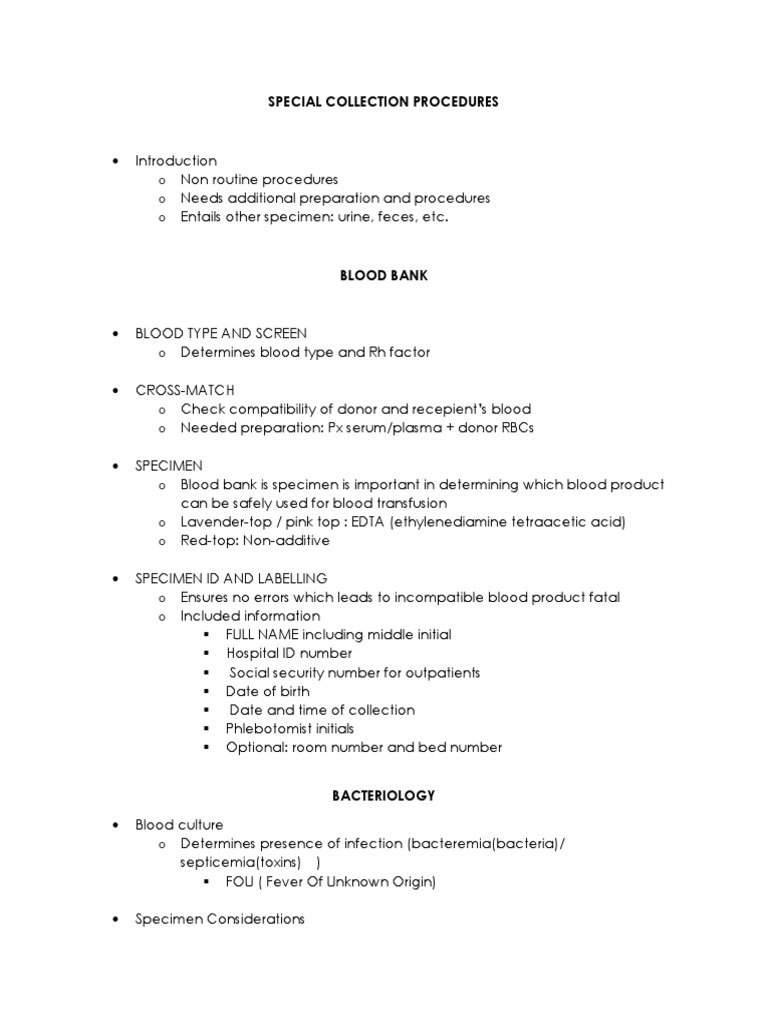 Specimen Collection Procedures Guide | PDF | Heart | Coagulation