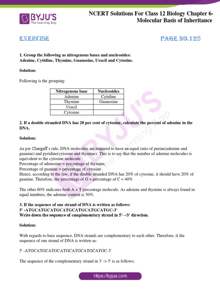 NCERT Solutions For Class 12 Biology Chapter 6 Molecular Basis of ...
