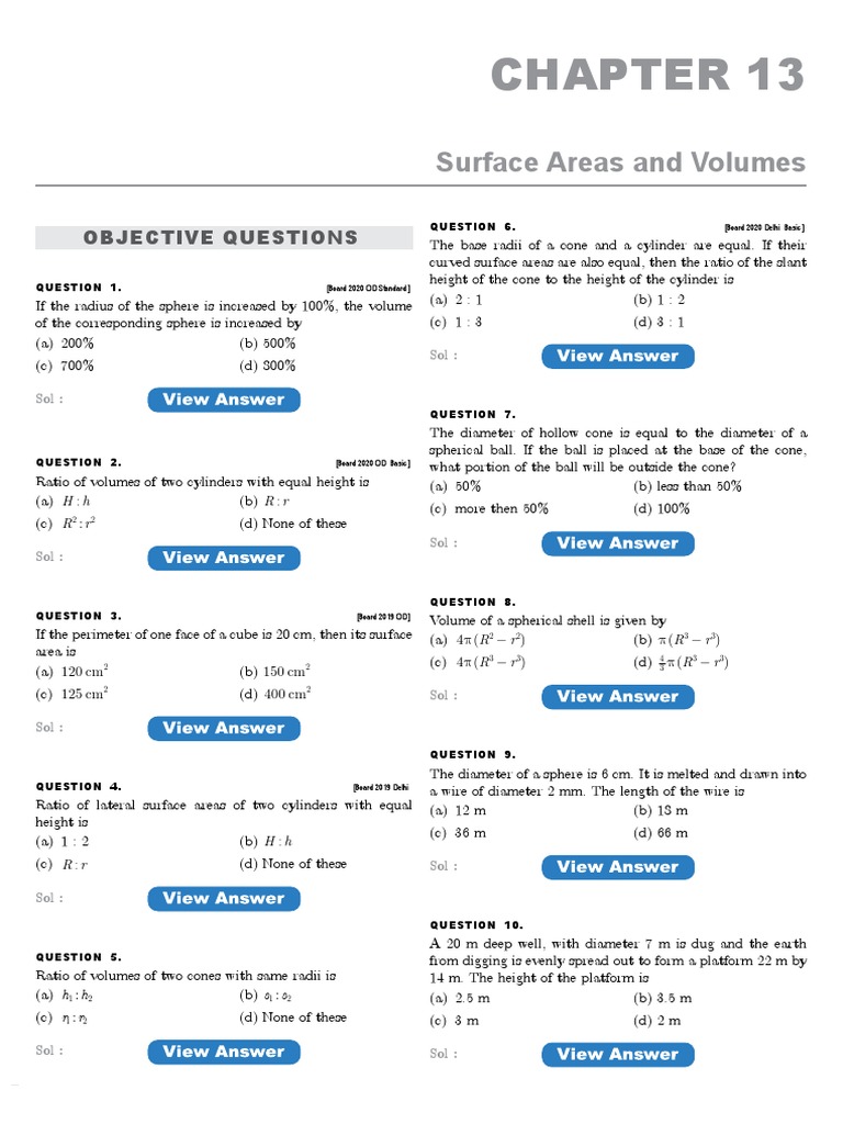 Maths Surface Areas | PDF | Sphere | Volume
