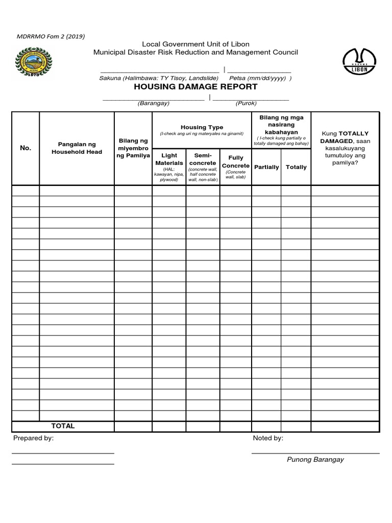 MDRRMO Disaster Report Forms Damage Report | PDF