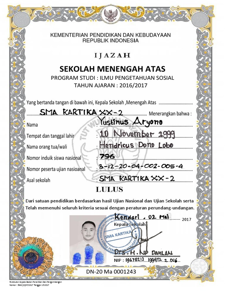 Contoh Ijazah SMA dan SMK 2014-2015 | PDF | Karier & Perkembangan