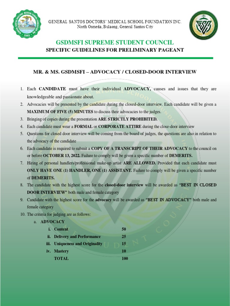 GSDMSFI Pageant Interview Guidelines | PDF