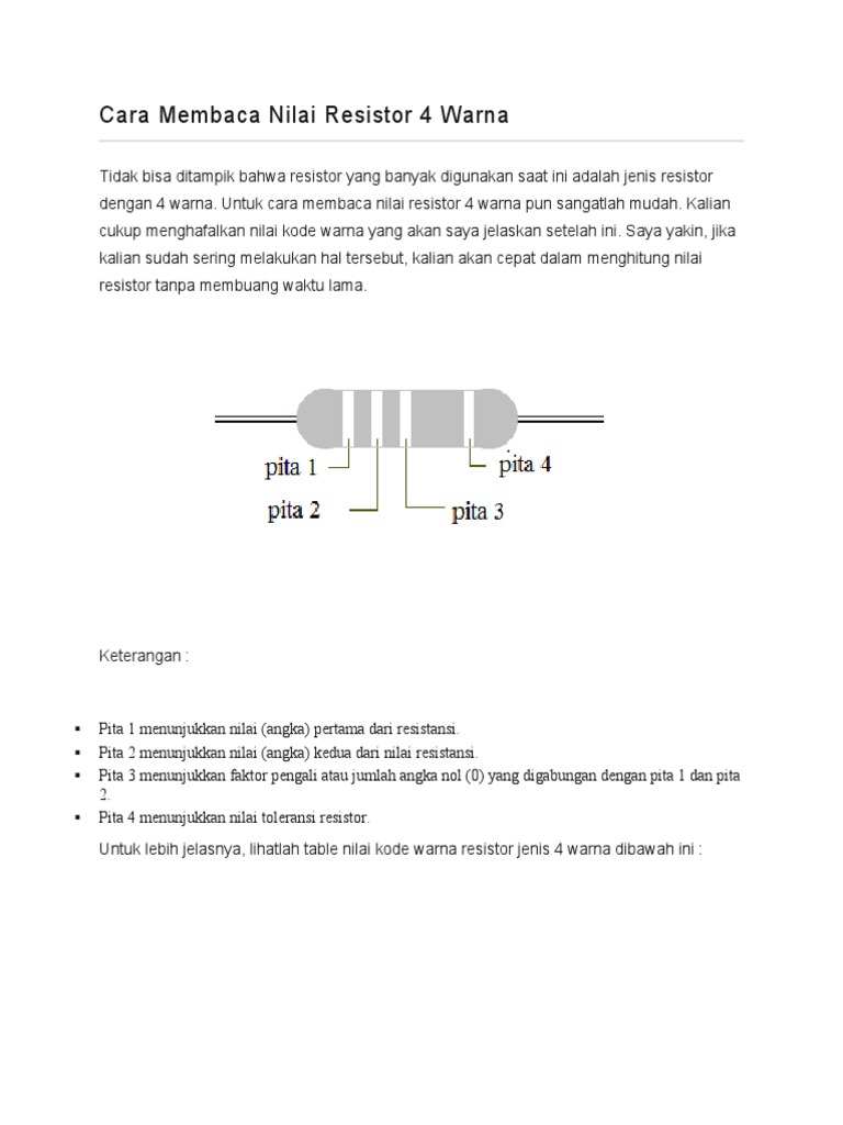 Cara Membaca Nilai Resistor 4,5,6 Warna | PDF