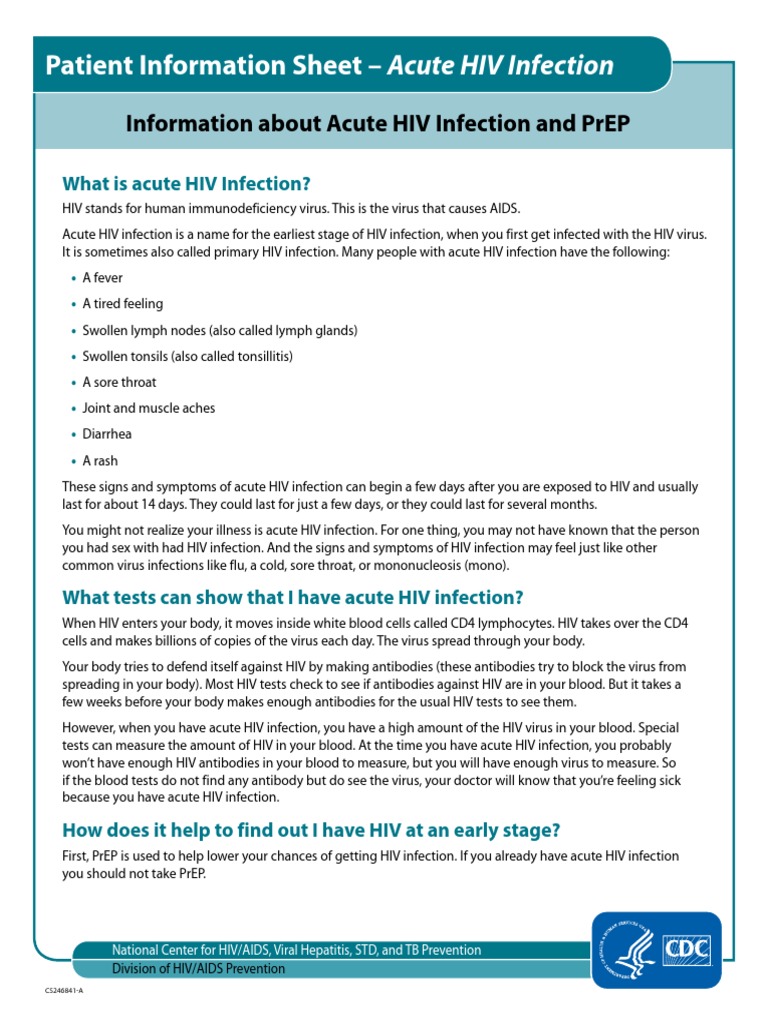 Prep GL Patient Factsheet Acute Hiv Infection English | PDF | Hiv/Aids ...