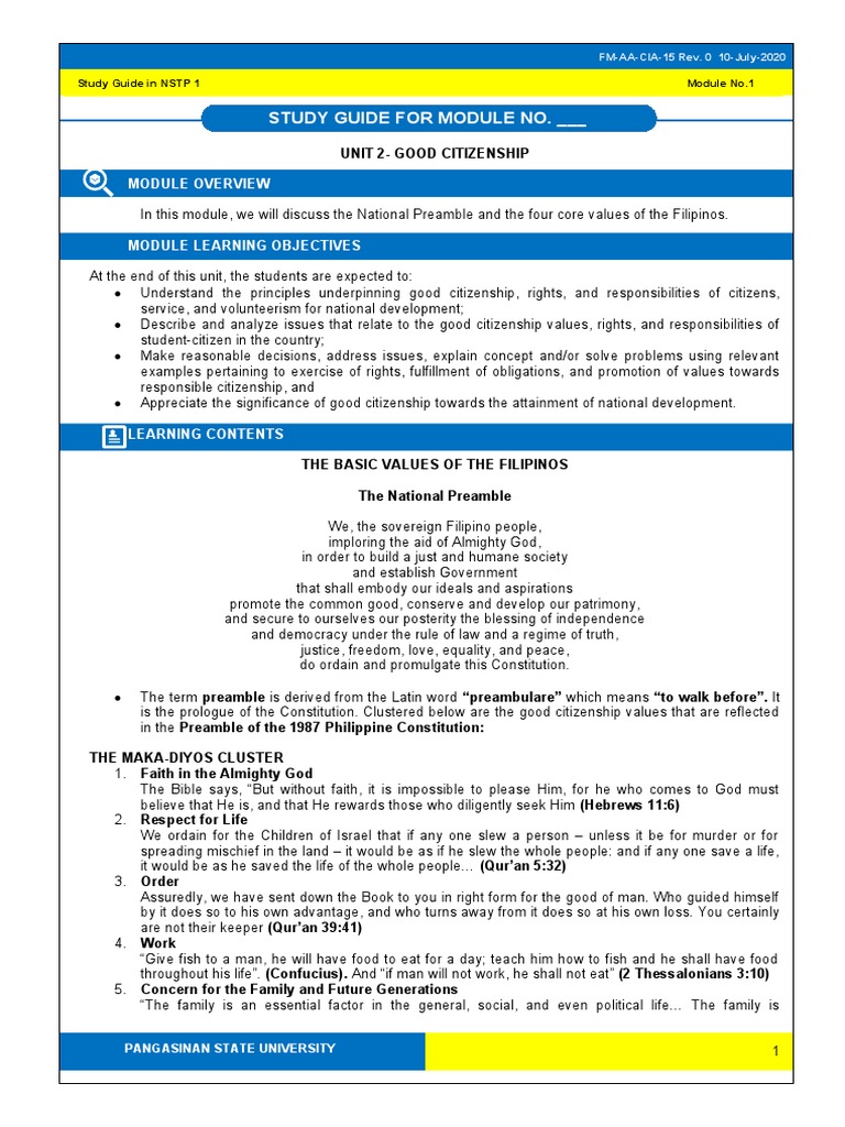 Study Guide 2 National Preamble Part 2 | PDF | Citizenship | Justice