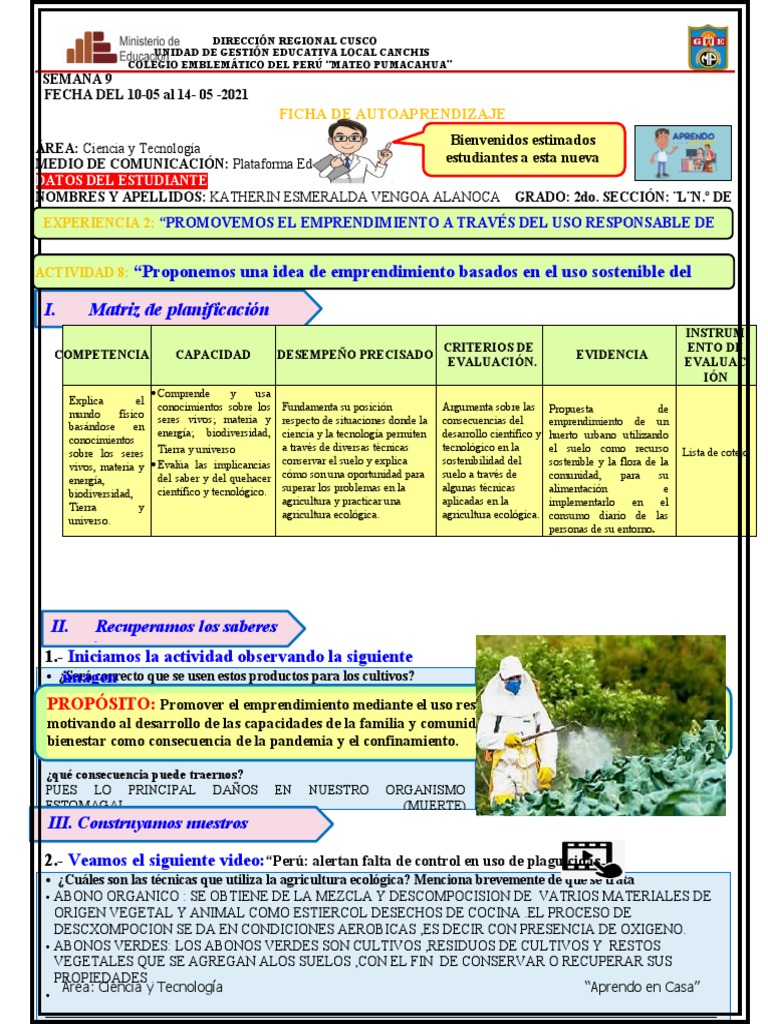 FICHA AUTOAPRENDIZ - SEM - 09 - CyT - VI - 2021 | PDF | Agricultura | Fertilizante