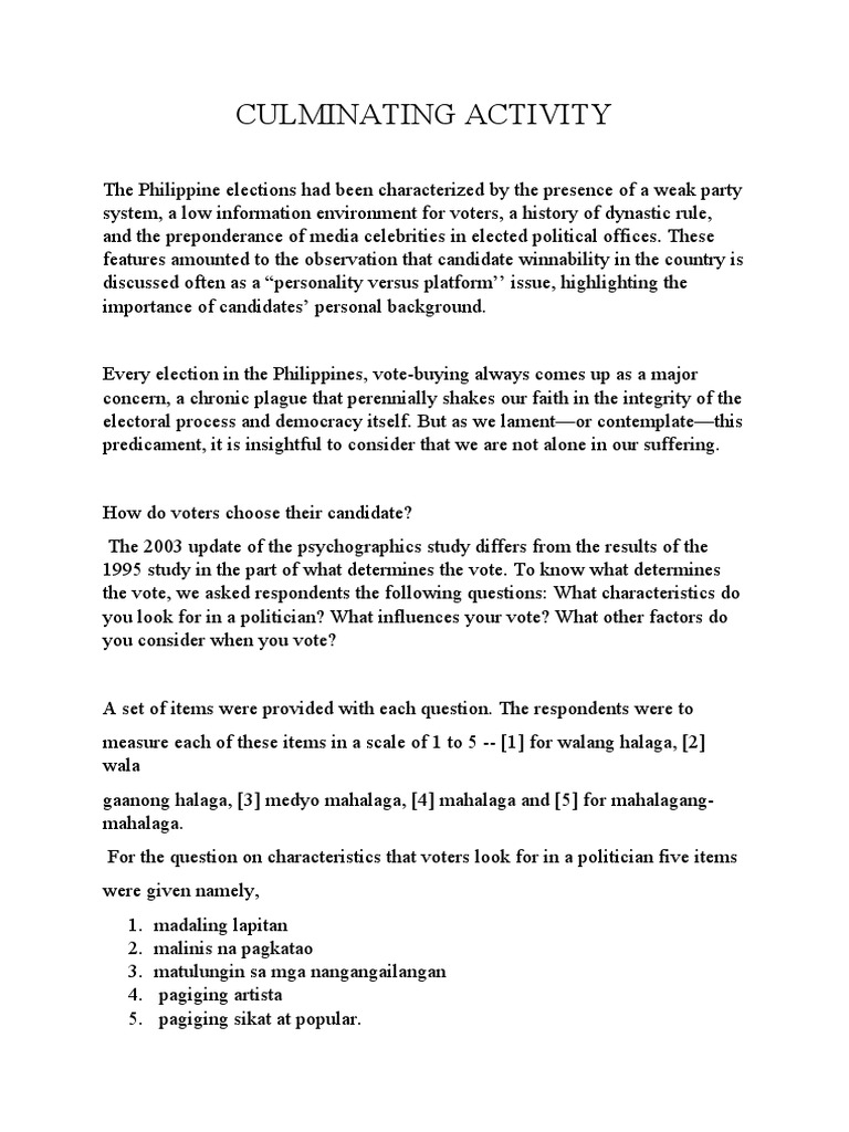 Culminating Activity | PDF | Voting | Citizenship