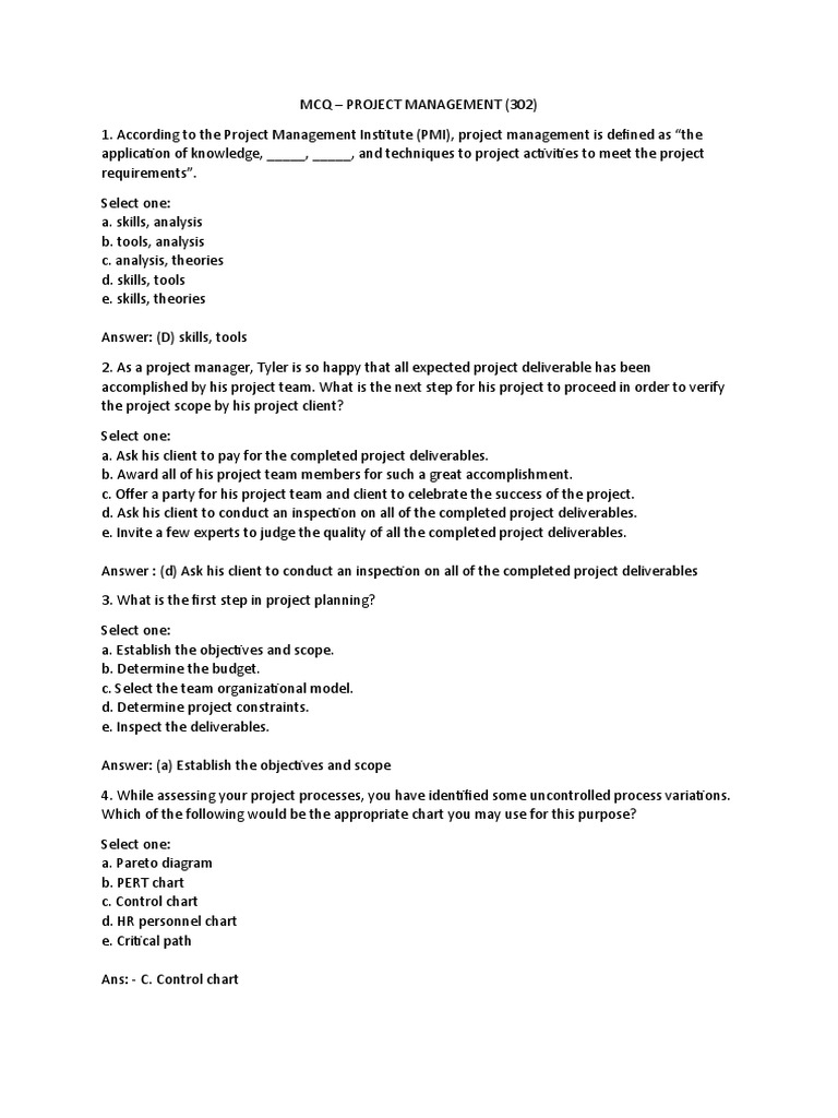 Project Management - MCQ | PDF | Project Management | Risk