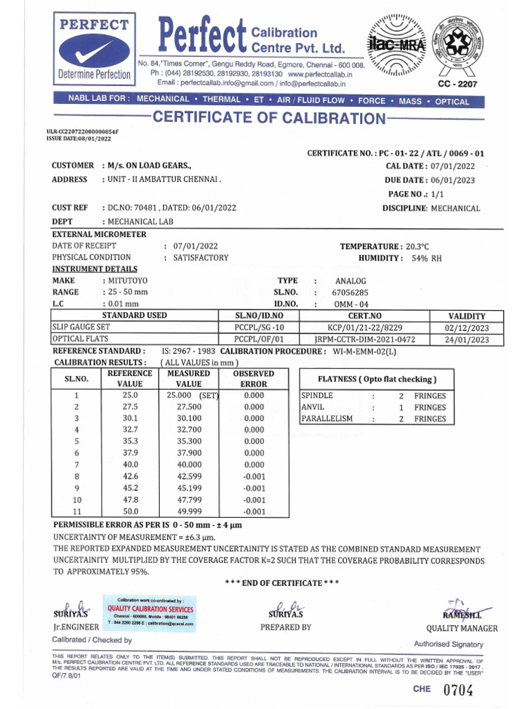 Micrometer Calibration Pdf