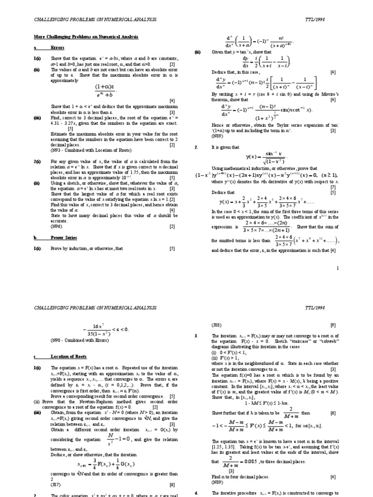 Numerical Analysis Problem Set | PDF | Numerical Analysis | Equations