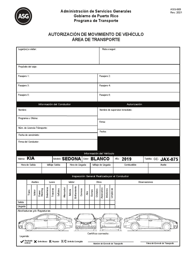 ASG-669 - Autorización de Movimiento de Vehículo | PDF | Vehículos ...