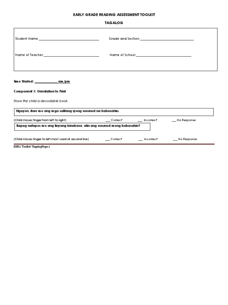 EGRA Toolkit TAGALOG | PDF