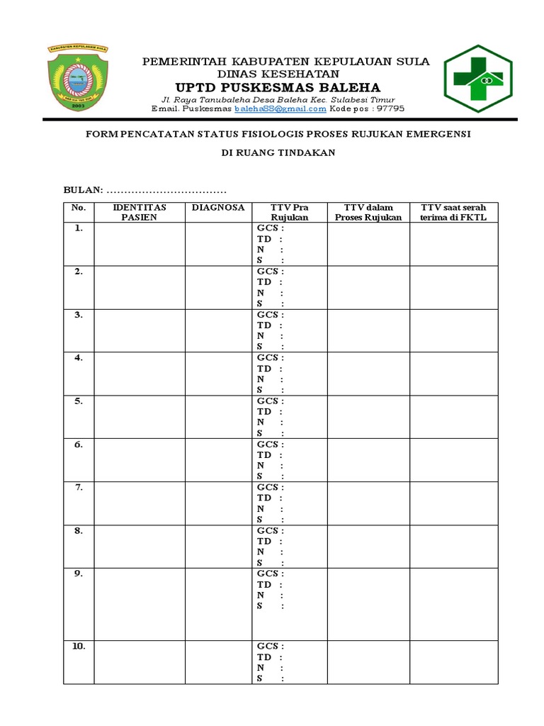 Form Pencatatan Status Fisiologis Proses Rujukan Emergensi | PDF