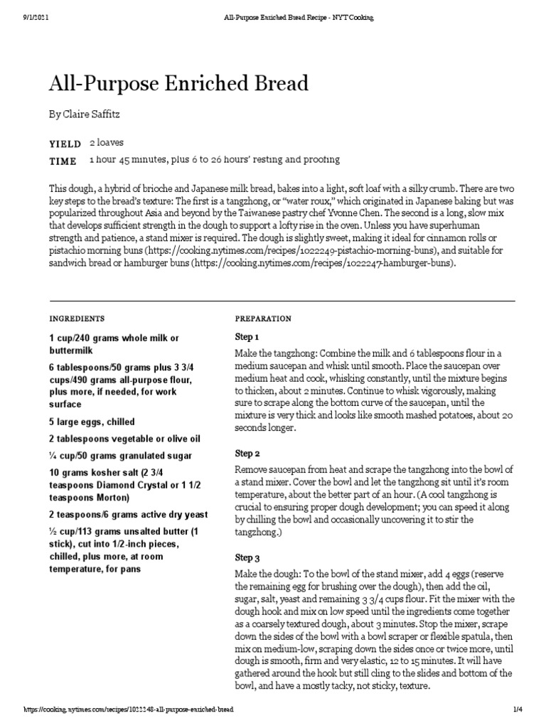 All-Purpose Enriched Bread Recipe - NYT Cooking | PDF | Breads | Food ...