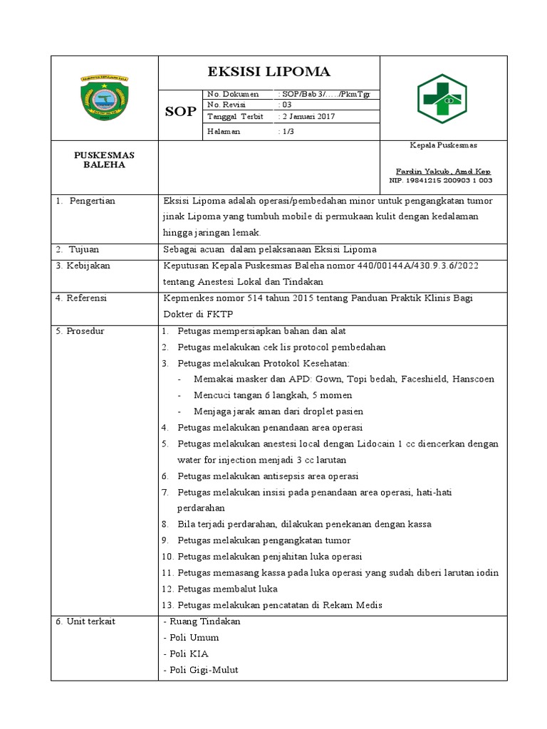 Sop Eksisi Lipoma | PDF