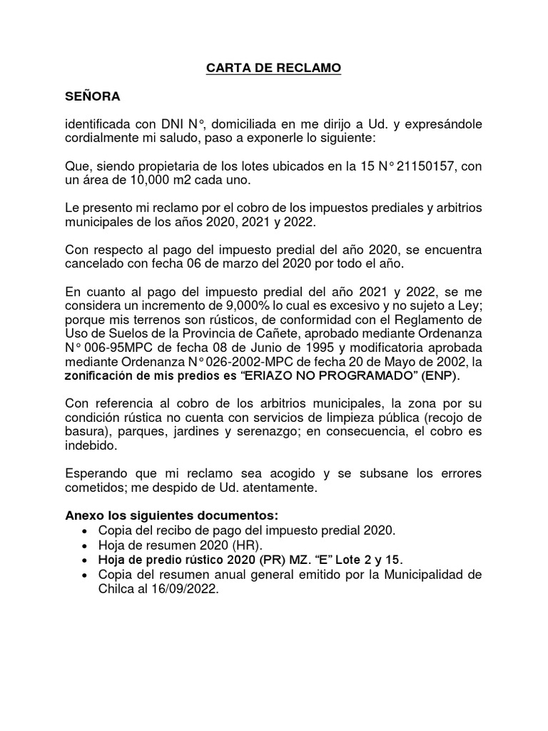 Carta de Reclamo | PDF