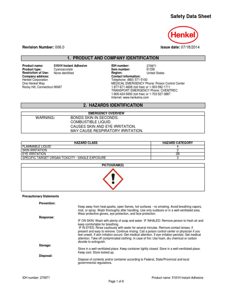 Safety Data Sheet for Instant Adhesive | PDF | Firefighting | Dangerous Goods