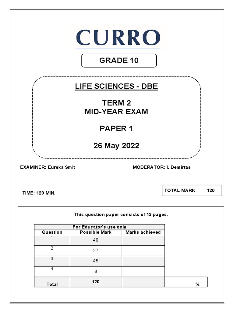 Grade 10 Life Sciences Term 2 Exam Paper | PDF | Nitrogen | Grassland