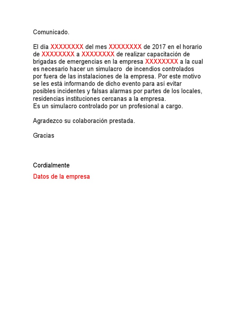 Comunicado de Simulacro de Incendio | PDF